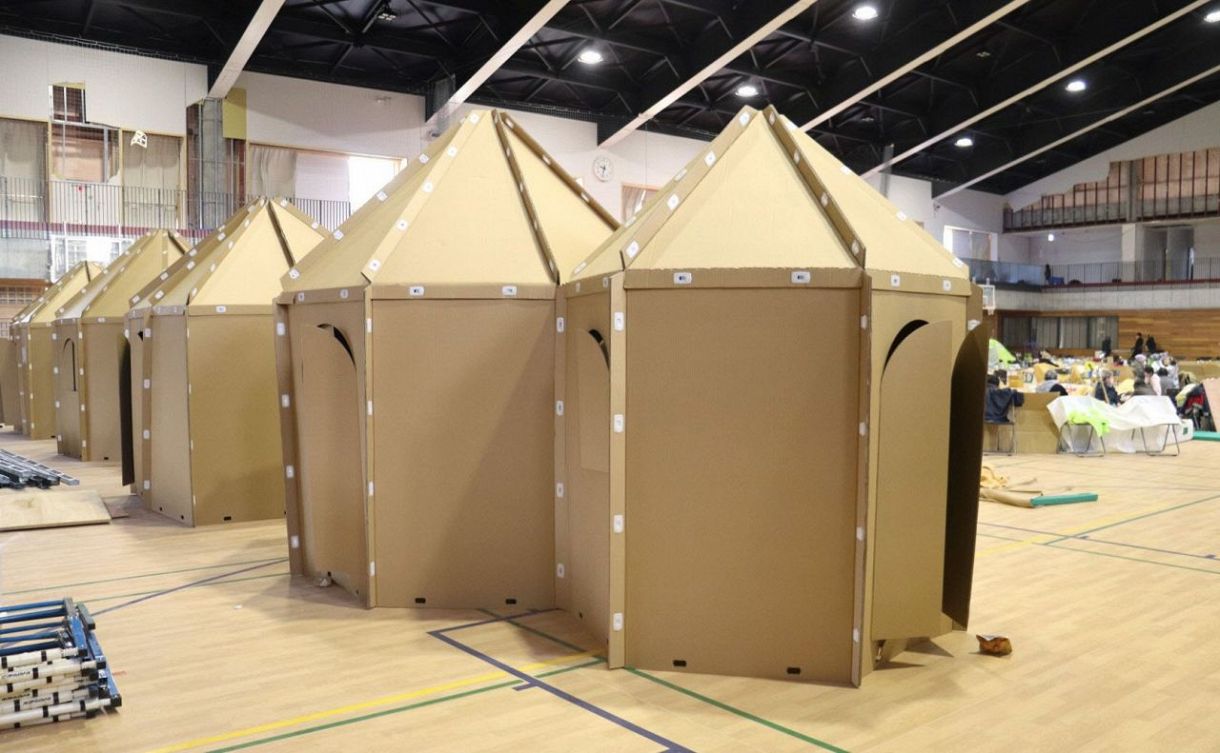Corrugated Cardboard Houses Installed at Evacuation Shelters in Noto ...